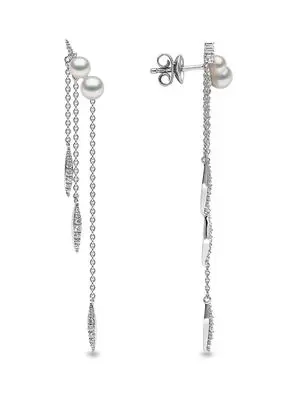Yoko London 18kt White Gold Freshwater Pearl And Diamond Chain Earrings