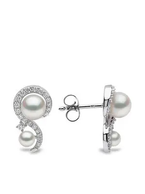 Yoko London 18kt White Gold Freshwater Pearl And Diamond Stud Earrings
