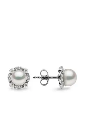 Yoko London 18kt White Gold Freshwater Pearl And Diamond Stud Earrings - Silver