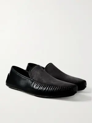 Manolo Blahnik Mayfair Leather And Suede Slippers