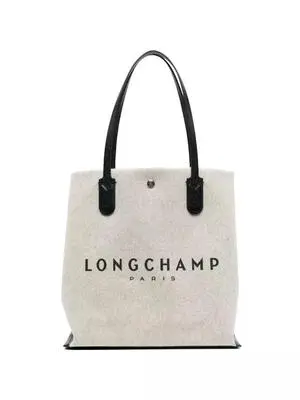 Longchamp Logo Print Canvas Tote Bag