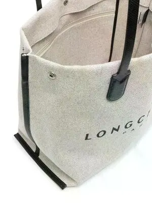 Longchamp Logo Print Canvas Tote Bag