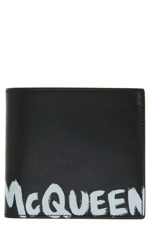 Alexander McQueen Graffiti Logo Leather Bifold Wallet Black