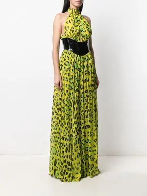 Philipp Plein Leopard-print Halterneck Maxi Dress - Green