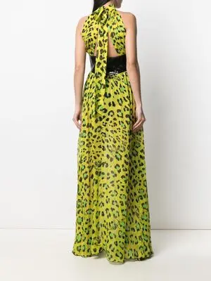 Philipp Plein Leopard-print Halterneck Maxi Dress - Green