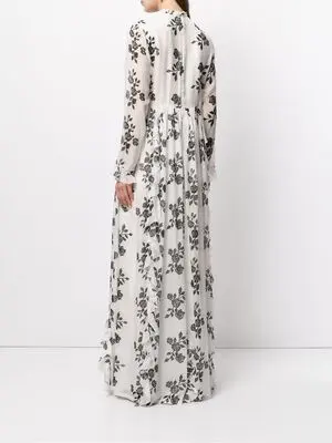 MACGRAW Rose Print Long Dress With Ruffle Trim