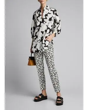 Akris Franca Magnolia-print Cotton Ankle Pants