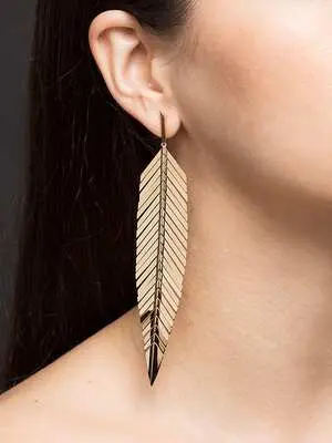 CADAR 18kt Rose Feather Drop Earrings - Gold
