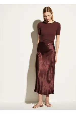 Vince Long Satin Slip Skirt Burgundy