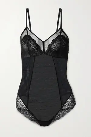 Spanx Spotlight Lace-trimmed Stretch-tulle Bodysuit