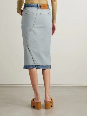 Marni Frayed Denim Midi Skirt