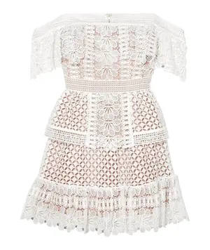 SELF-PORTRAIT Off-the-shoulder Guipure Lace Mini Dress