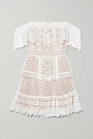 SELF-PORTRAIT Off-the-shoulder Guipure Lace Mini Dress