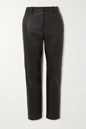 JOSEPH Coleman Leather Slim-fit Pants - Black