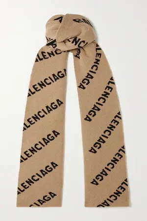 Balenciaga Wool-jacquard Scarf Neutrals