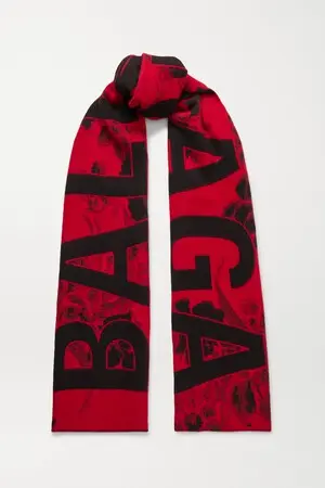 Balenciaga Wool-jacquard Scarf Red