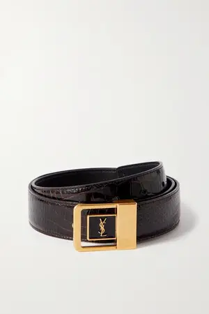 Saint Laurent Croc-effect Leather Belt - Brown