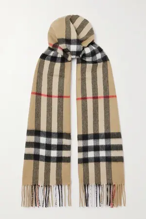Burberry Fringed Checked Cashmere Scarf - Brown
