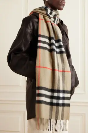 Burberry Fringed Checked Cashmere Scarf - Brown
