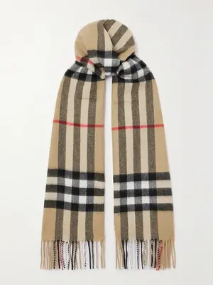 Burberry Fringed Checked Cashmere Scarf - Brown