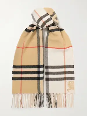 Burberry Fringed Checked Cashmere Scarf - Neutrals