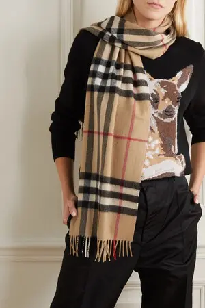Burberry Net Sustain Fringed Checked Cashmere Scarf