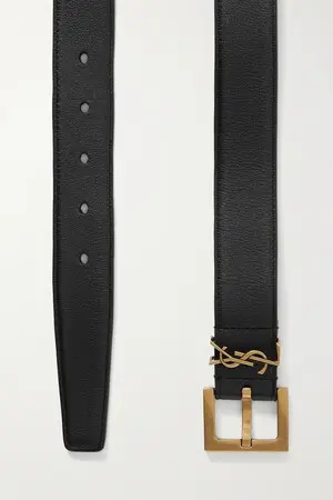 Saint Laurent Cassandre Leather Belt - Black