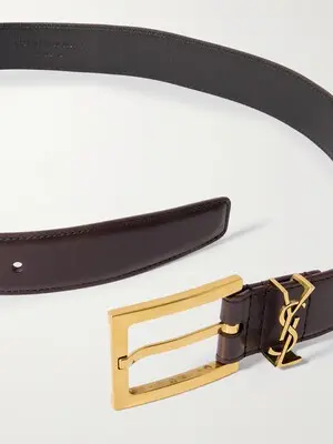 Saint Laurent Cassandre Leather Belt - Brown