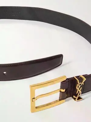 Saint Laurent Cassandre Leather Belt - Brown