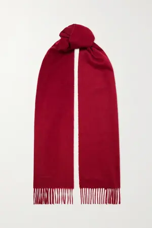 Johnstons Of Elgin Fringed Cashmere Scarf Burgundy