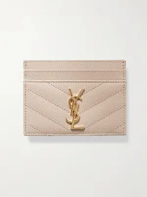 Saint Laurent Monogramme Quilted Textured-leather Cardholder - Neutrals