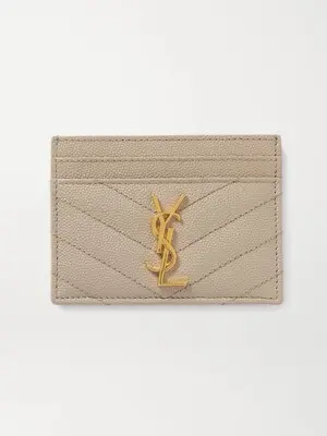 Saint Laurent Monogramme Quilted Textured-leather Cardholder - Neutrals
