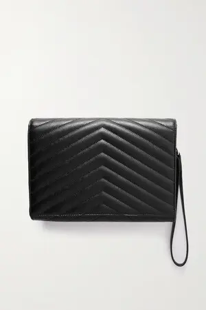 Saint Laurent Monogramme Quilted Textured-leather Pouch - Black