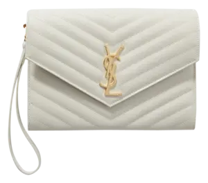 Saint Laurent Monogramme Quilted Textured-leather Pouch - Cream