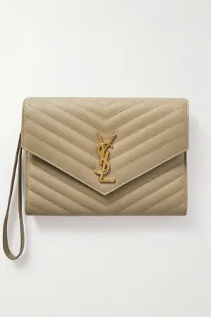 Saint Laurent Monogramme Quilted Textured-leather Pouch - Neutrals
