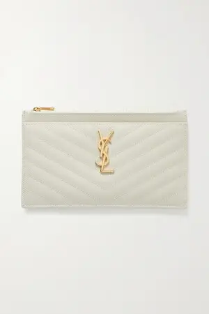 Saint Laurent Monogramme Quilted Textured-leather Pouch - Off-white