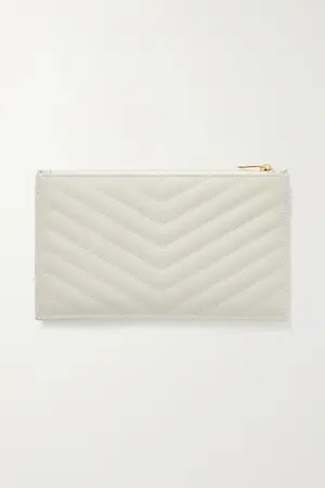 Saint Laurent Monogramme Quilted Textured-leather Pouch - Off-white