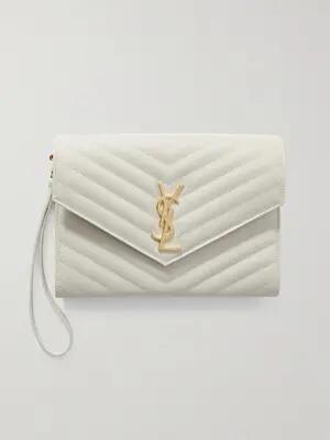 Saint Laurent SAINT LAURENT Monogramme Quilted Textured-leather Pouch White