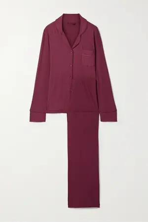 SKIMS Ribbed Stretch-modal Jersey Lounge Set Burgundy