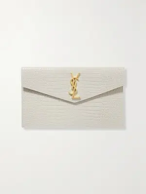 Saint Laurent Uptown Croc-effect Leather Pouch - Neutrals
