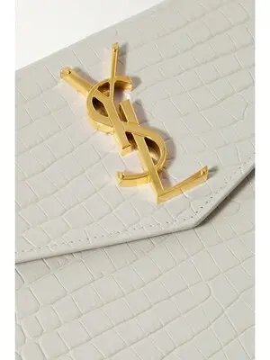 Saint Laurent Uptown Croc-effect Leather Pouch - Neutrals