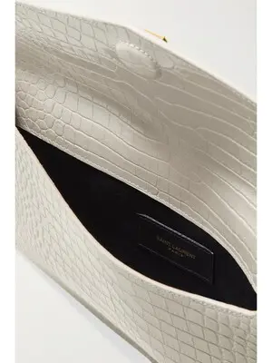 Saint Laurent Uptown Croc-effect Leather Pouch - Neutrals