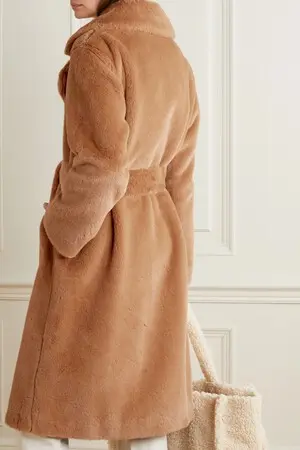 STAND STUDIO Faustine Belted Double-breasted Faux Fur Coat