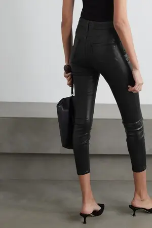 L'Agence Margot Cropped Coated High-rise Skinny Jeans - Black