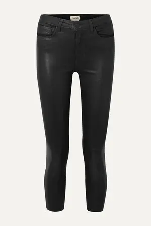 L'Agence Margot Cropped Coated High-rise Skinny Jeans - Black