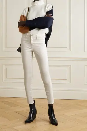 L'Agence L'Agence Margot Cropped Coated High-Rise Skinny Jeans Ivory