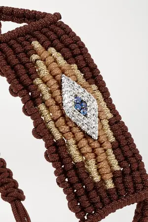 DIANE KORDAS Diamond And Sapphire Evil Eye Woven Cord Bracelet