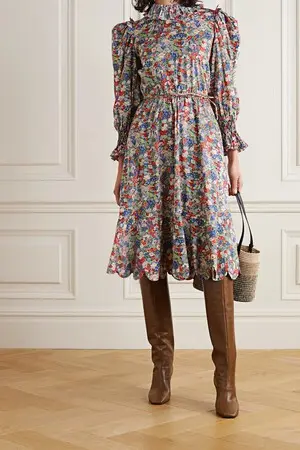 Horror Vacui Collia Scalloped Smocked Floral-print Cotton Dress
