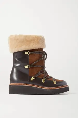 Grenson Camille Shearling-lined Suede And Leather Ankle Boots