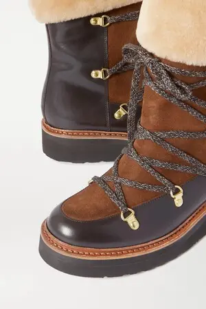 Grenson Camille Shearling-lined Suede And Leather Ankle Boots